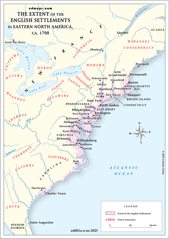 Map of the English Settlements in North America, ca. 1700 - Historical ...