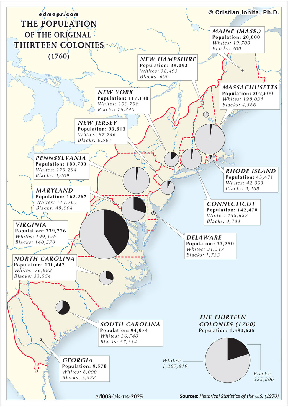 Map: The Population of the Original Thirteen Colonies in 1760 ...